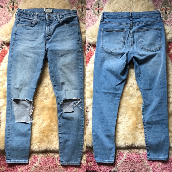 Topshop | Jeans | Topshop Blue Moto Bleach Leigh Skinny Jeans Ripped ...